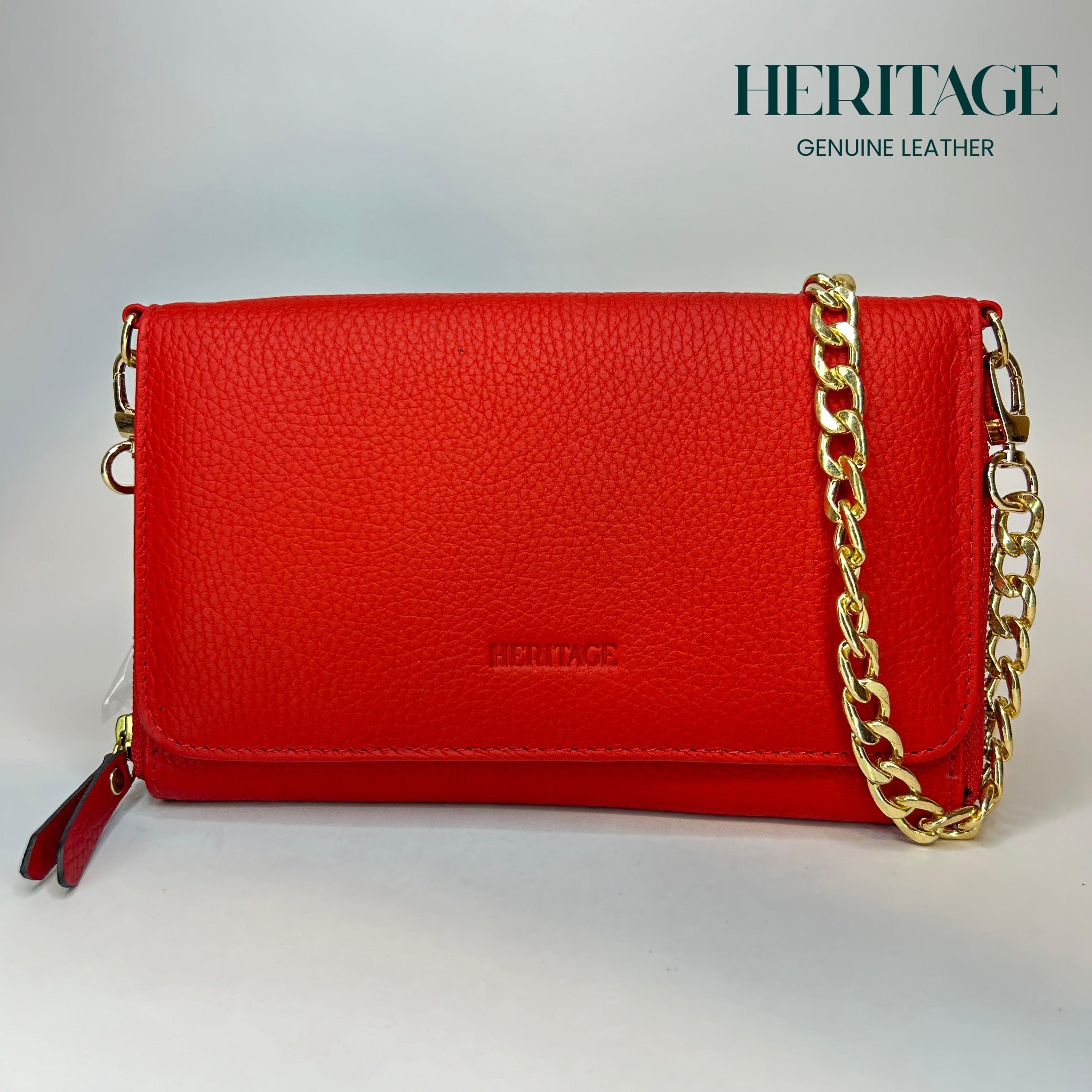Cartera con Cadena Paris Cuero Granulado Rojo Heritage – HERITAGE Bolivia