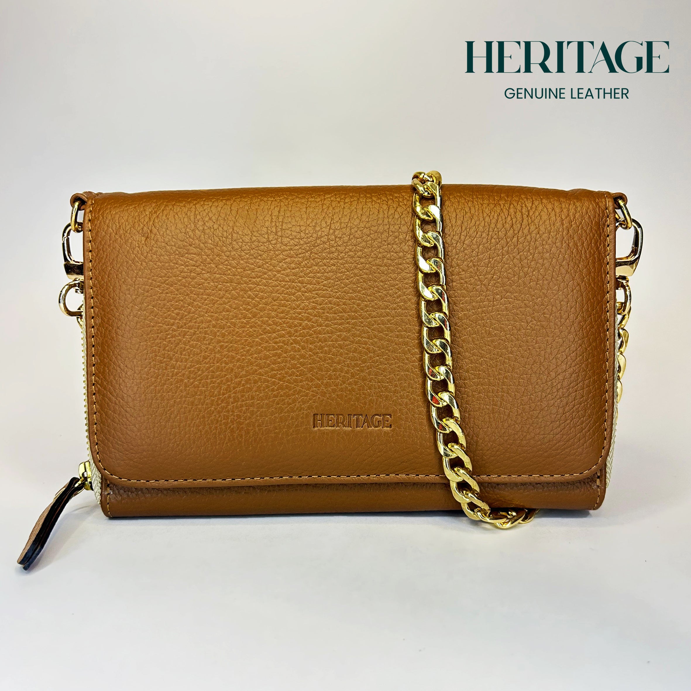 Cartera con Cadena Paris Cuero Granulado Whiskey Heritage – HERITAGE ...